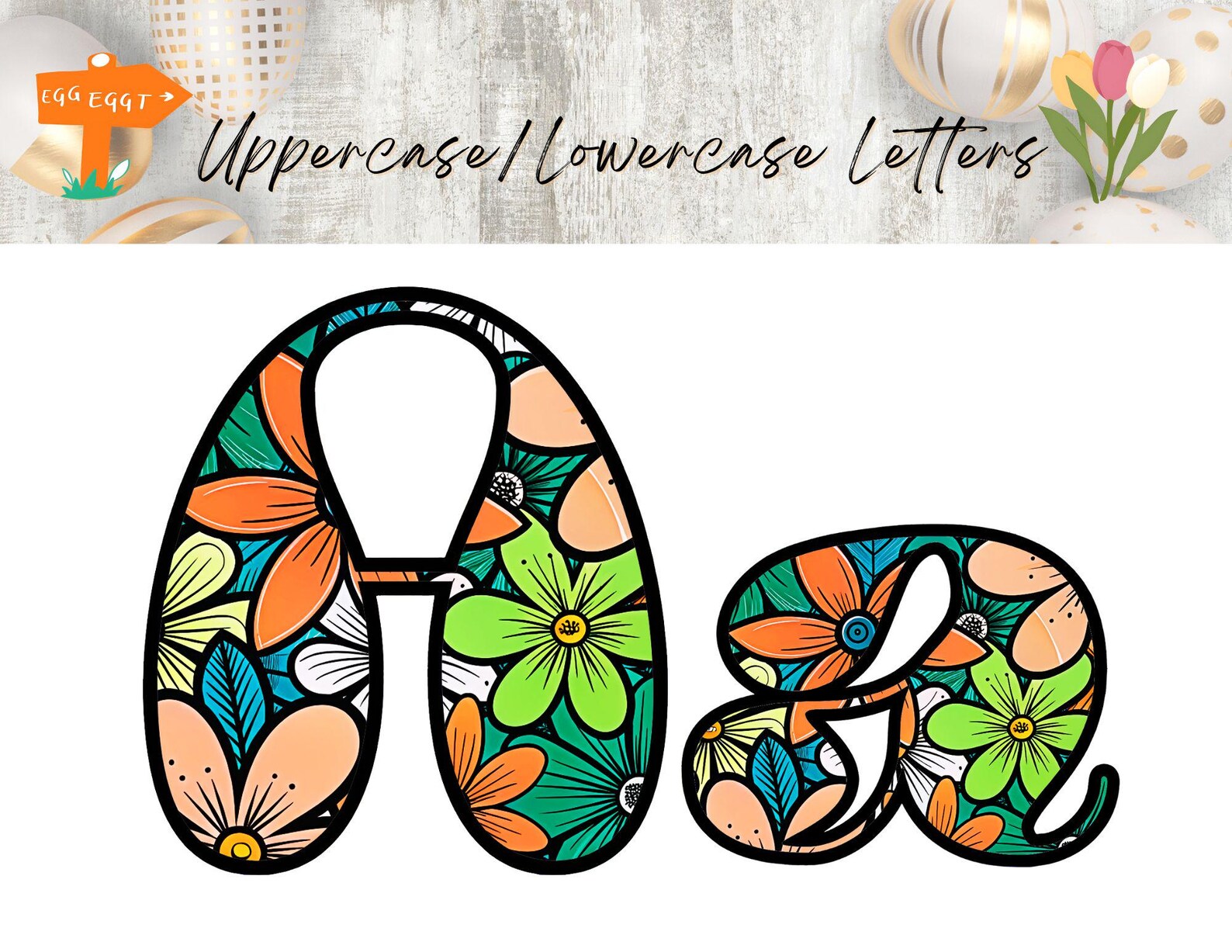 Bunny Easter Alphabet Clipart: Floral Carrots PNG (digital Download) - Etsy