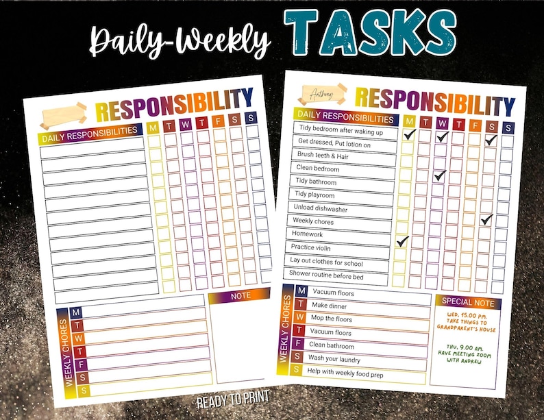 Editable Chore Charts: Daily & Weekly Responsibilities (digital ...