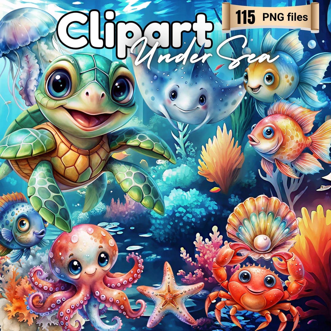 Under Sea - Cute Under Sea Animals Watercolor Clip Art Bundle | Sea ...