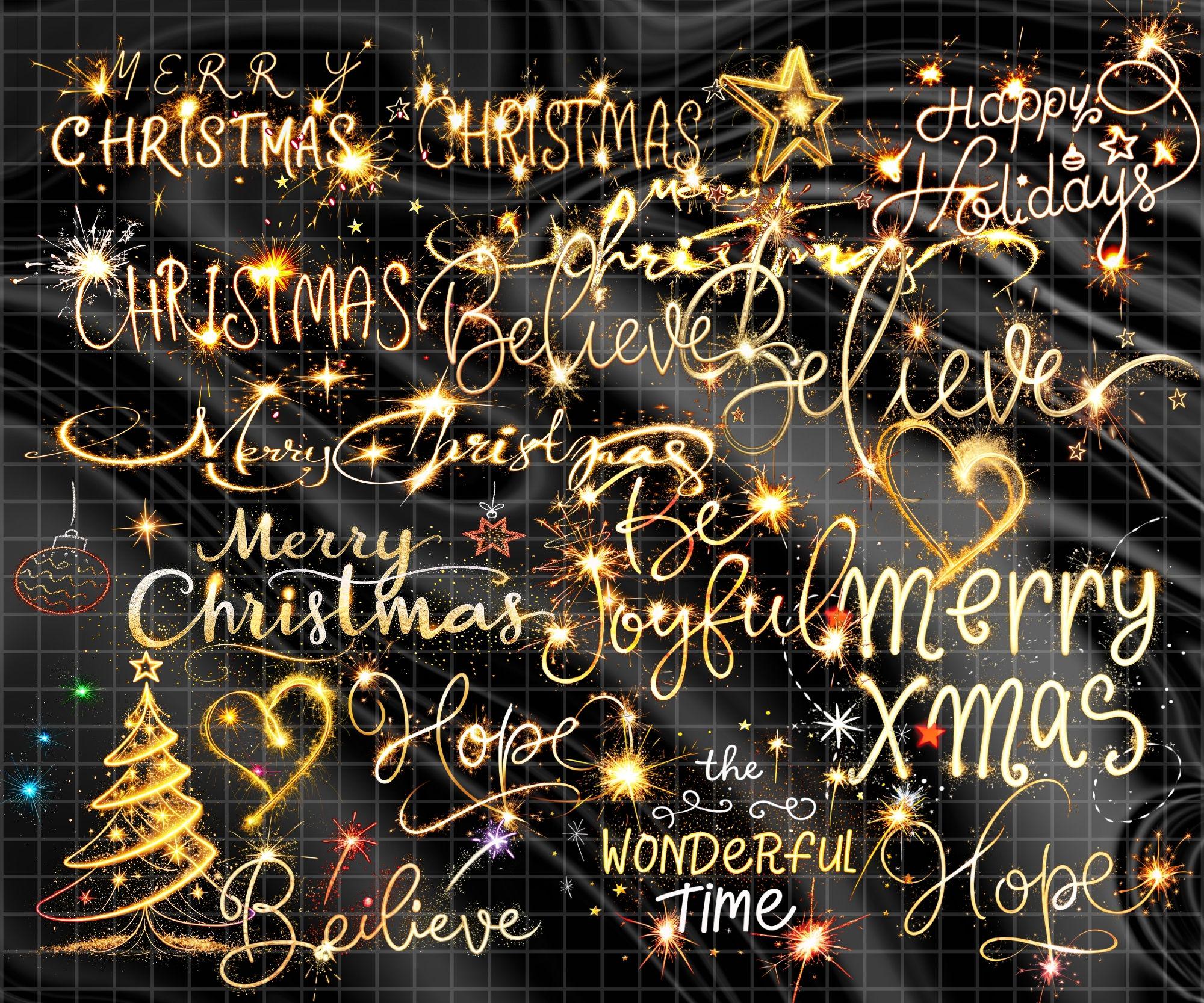 Christmas Photo Overlays for Photoshop, 50 PNG Holiday Word Art in a ...