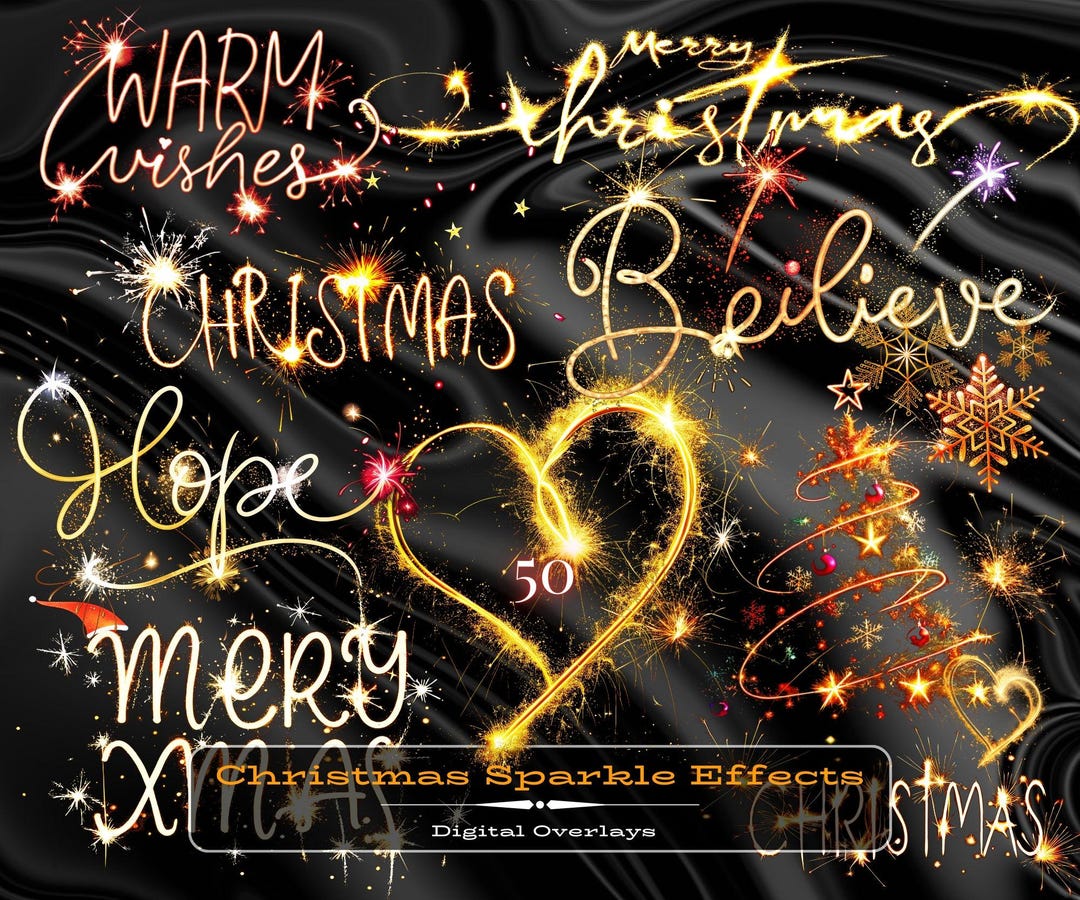 Christmas Sparkle Photo Overlays: Holiday Word Art (PNG Digital ...