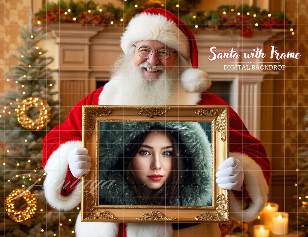 Santa Photo Frame Digital Backdrop: Christmas Theme (PNG, JPG) - Etsy