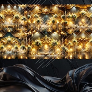 Luxury Gold Digital Backdrop Golden Stage White Flowers Digital ...