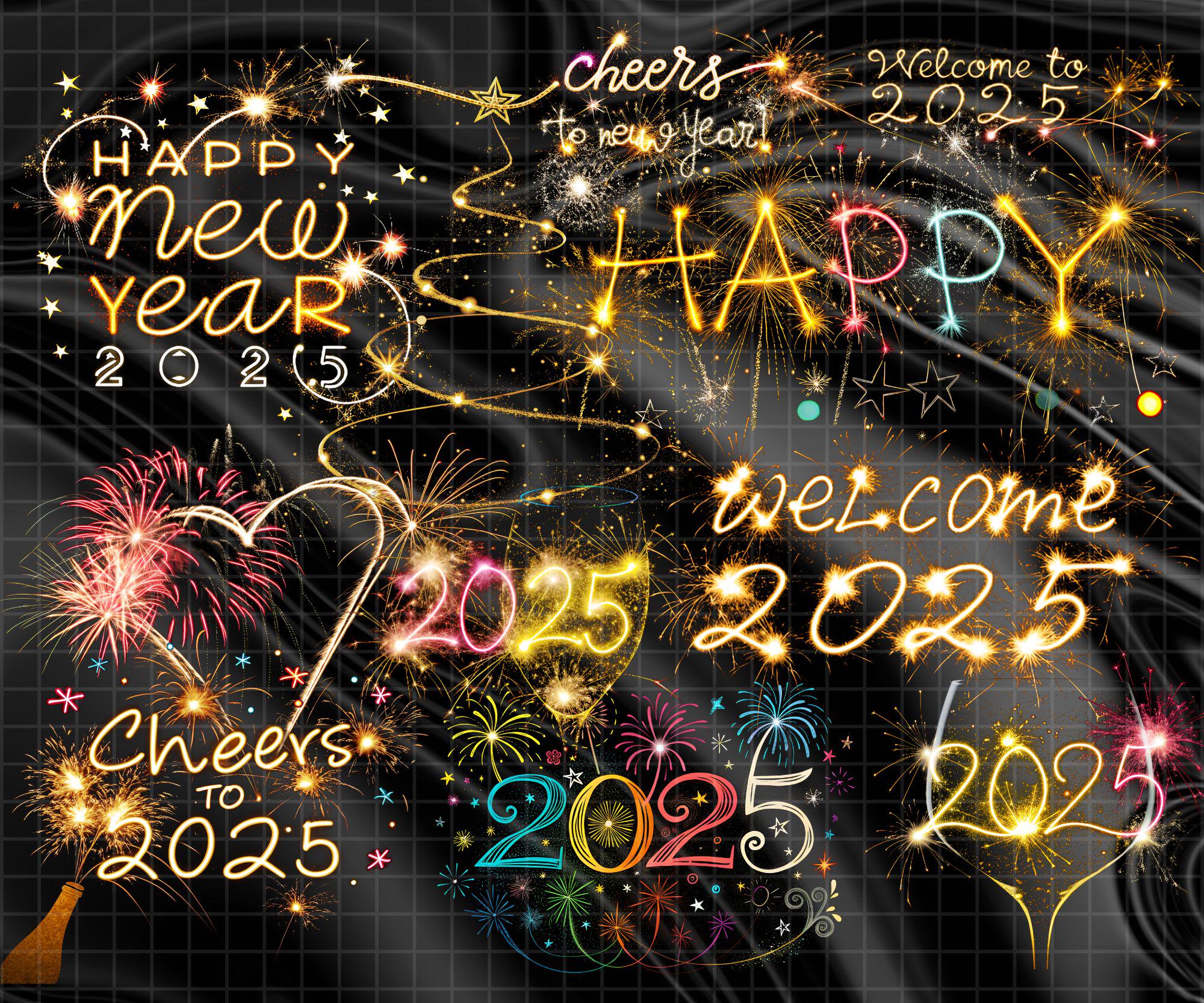 Happy New Year, 80 PNG Photo Overlays 2025, Celebration Sign, New Year ...
