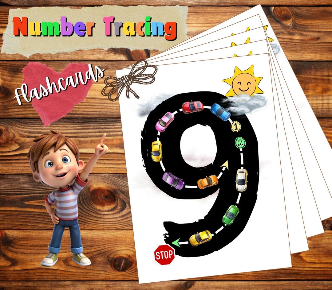Cars Roads Number Tracing Flashcards: Montessori Homeschool Printable ...