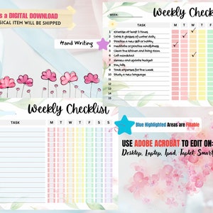Editable Weekly Checklist | Printable Weekly to Do List | Checklist ...