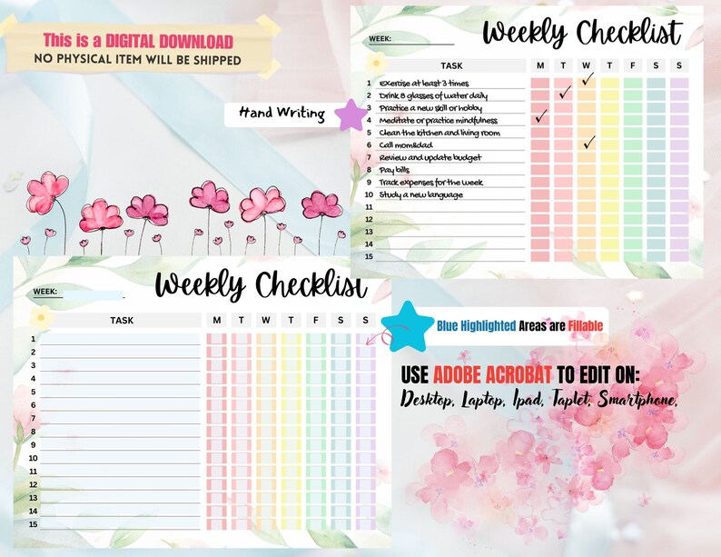 Editable Weekly Checklist | Printable Weekly to Do List | Checklist ...