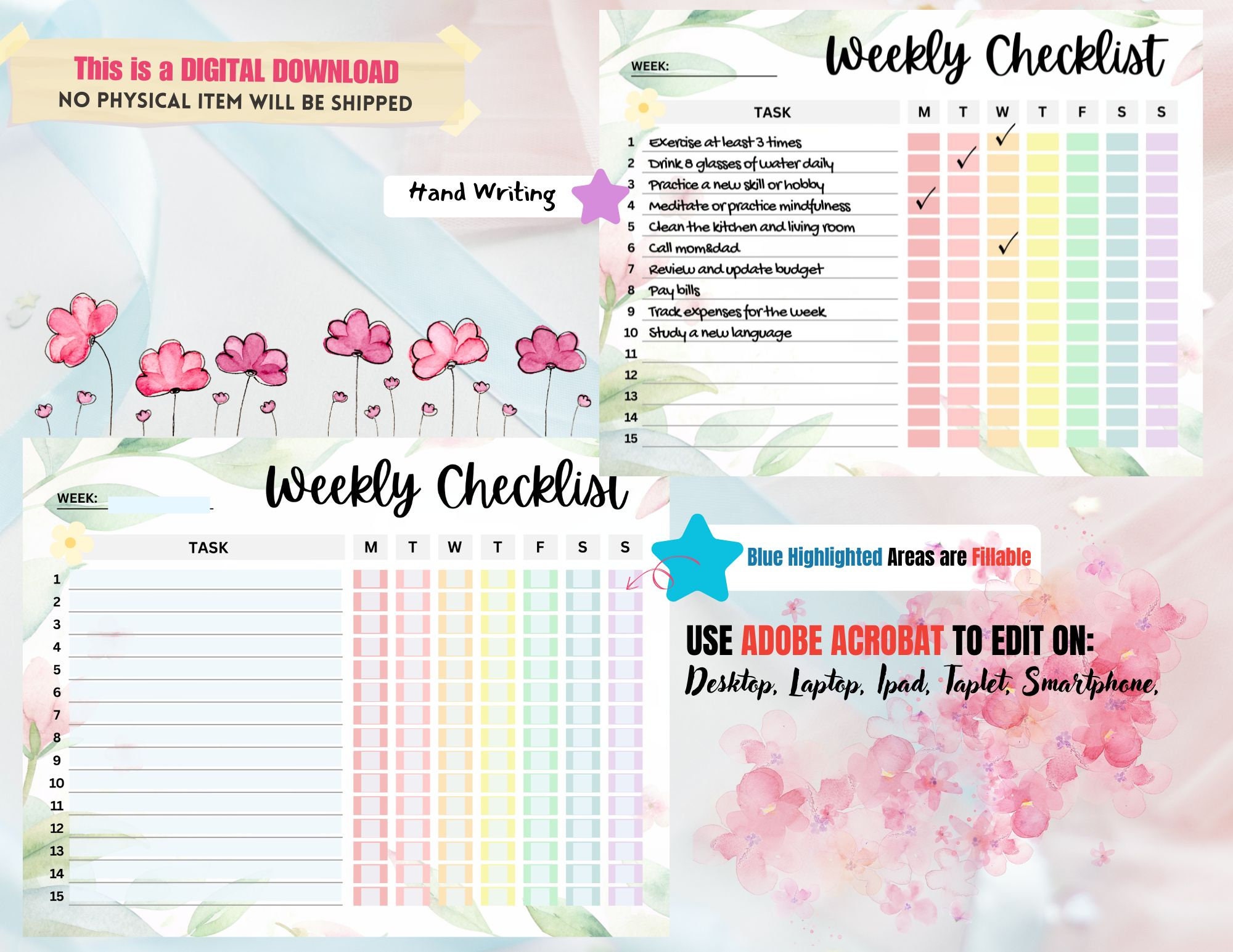 Editable Weekly Checklist | Printable Weekly to Do List | Checklist ...