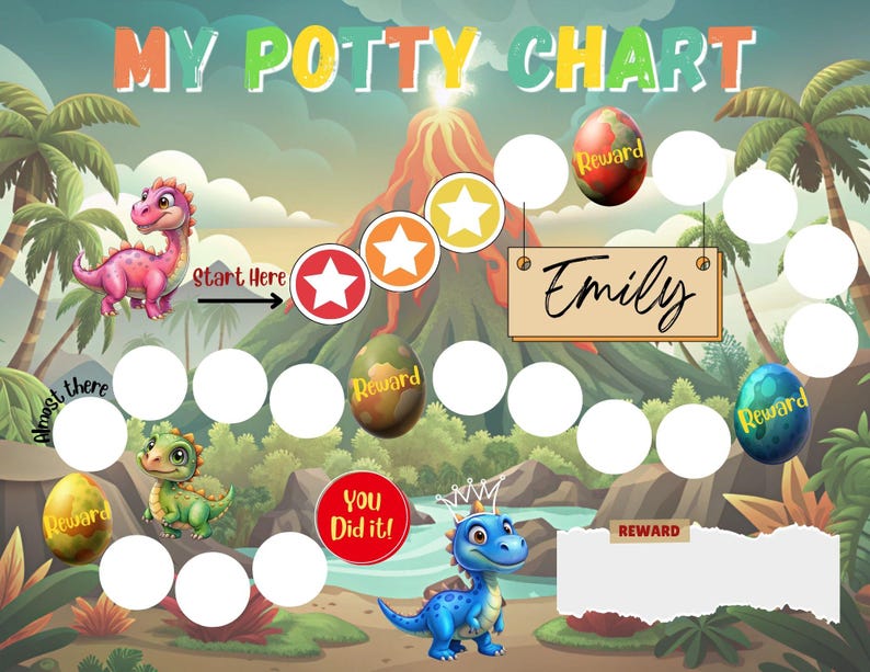 Dinosaur Potty Chart, Printable Potty-training Chart, Boy Sticker Chart ...