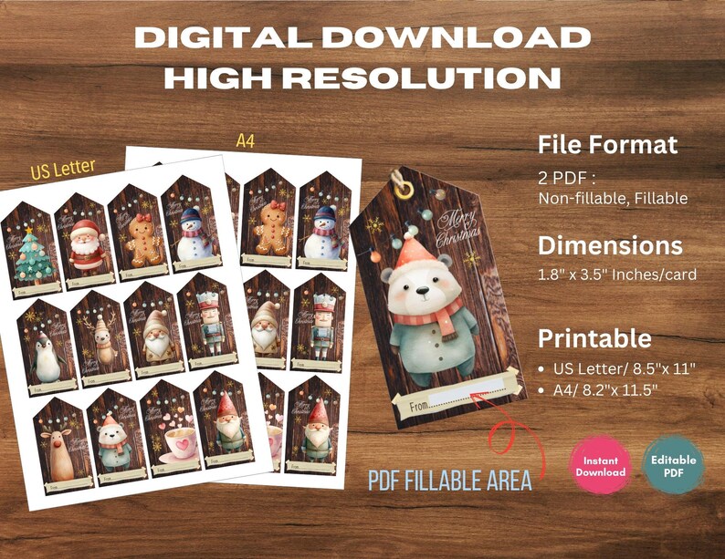 Fillable Christmas Gift Tags, Holiday Favor Labels (digital Download ...