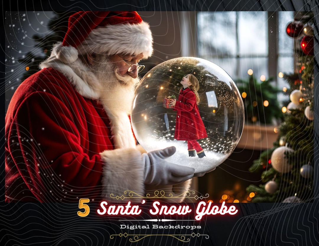 Santa's Snow Globe Magic, 5 Santal Claus Christmas Digital Background ...