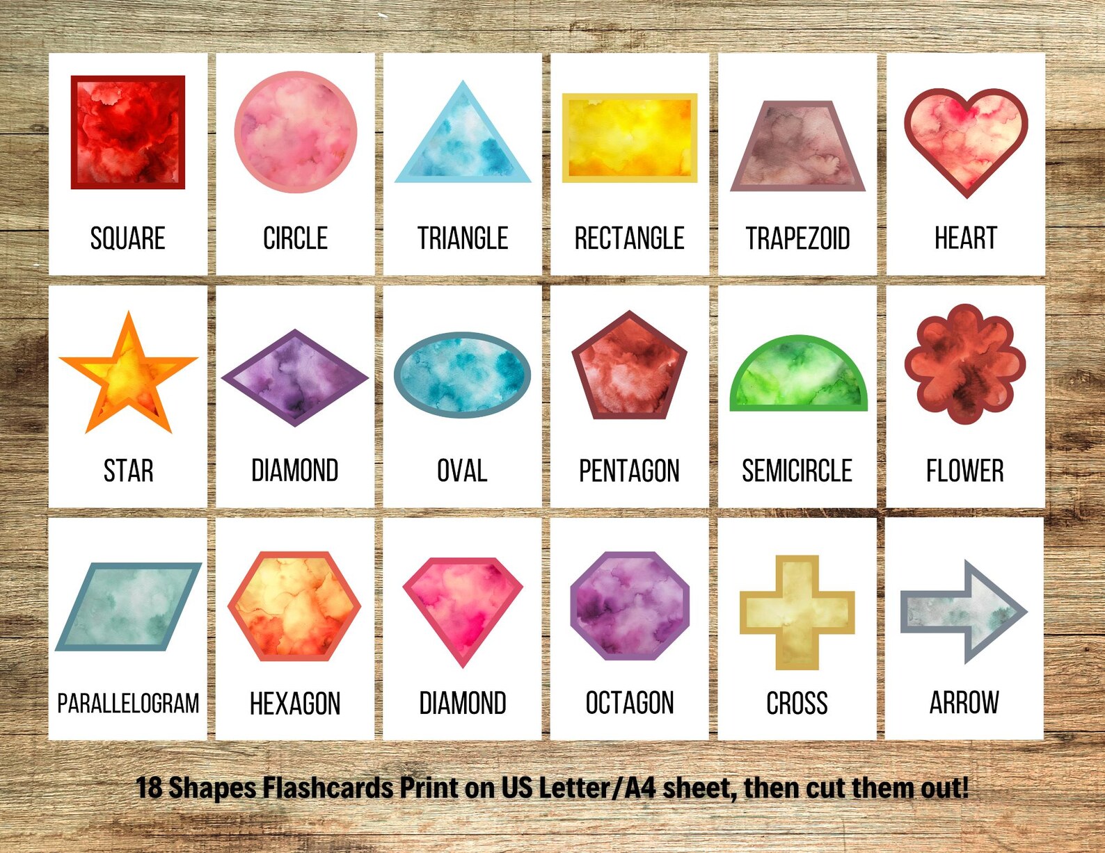 Shapes Flashcards, Geometric Shapes Flash Cards, Montessori Materials ...