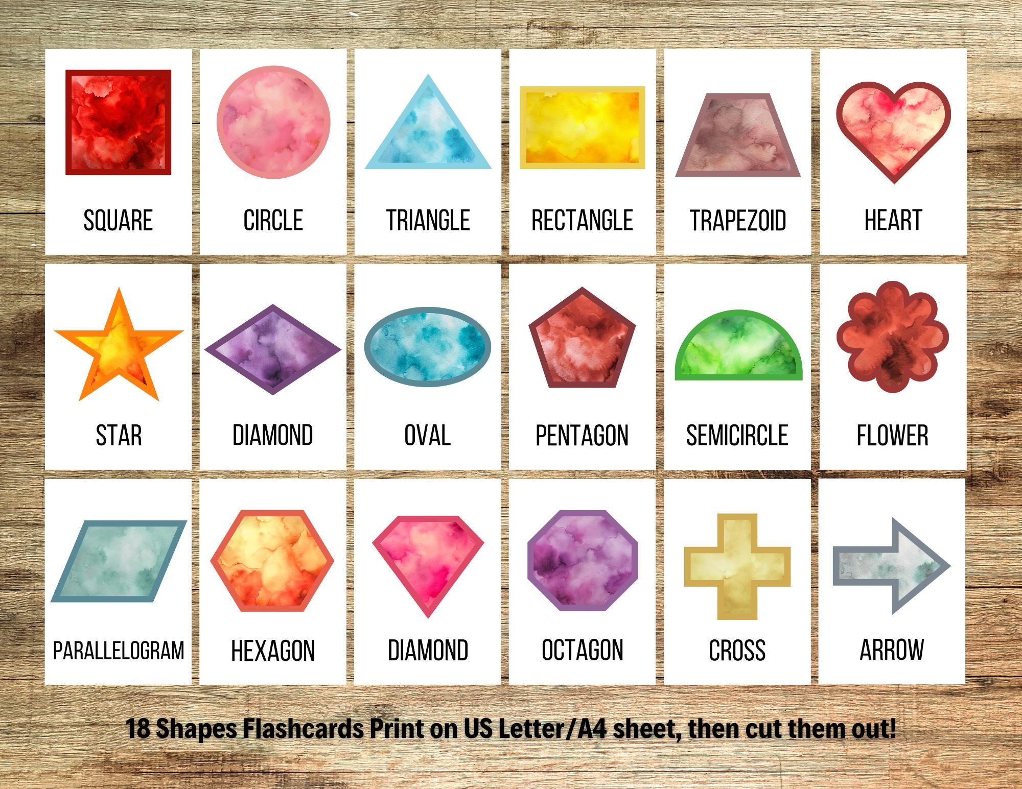 Shapes Flashcards, Geometric Shapes Flash Cards, Montessori Materials ...