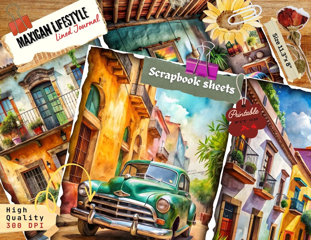 Mexican Cafe Scrapbook Paper: Lined Journal Pages (digital Download) - Etsy