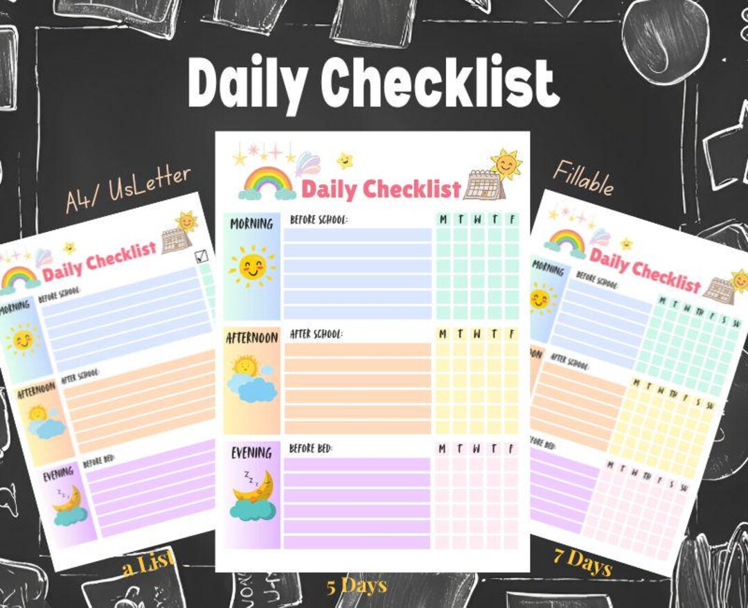 Kids Daily School Checklist, 3 Layouts Daily Checklist Chart, to Do ...