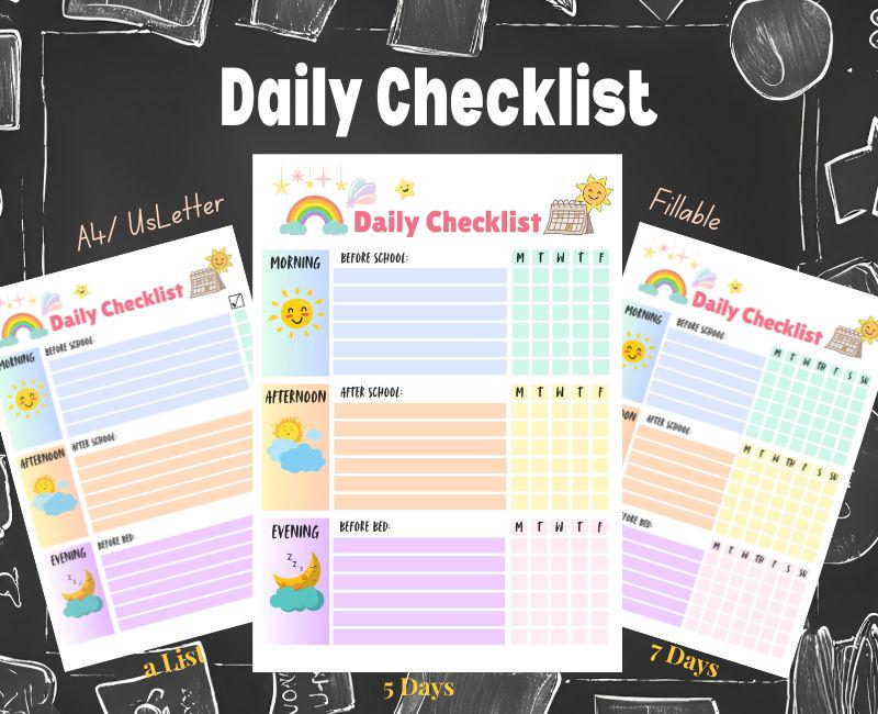 Kids Daily School Checklist, 3 Layouts Daily Checklist Chart, to Do ...