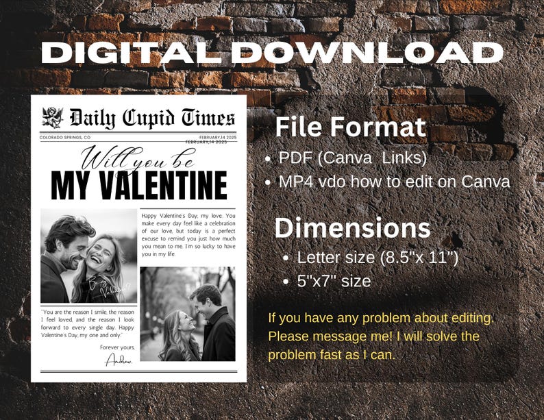 Editable Canva Valentine's Day Newspaper Template (digital Download) - Etsy