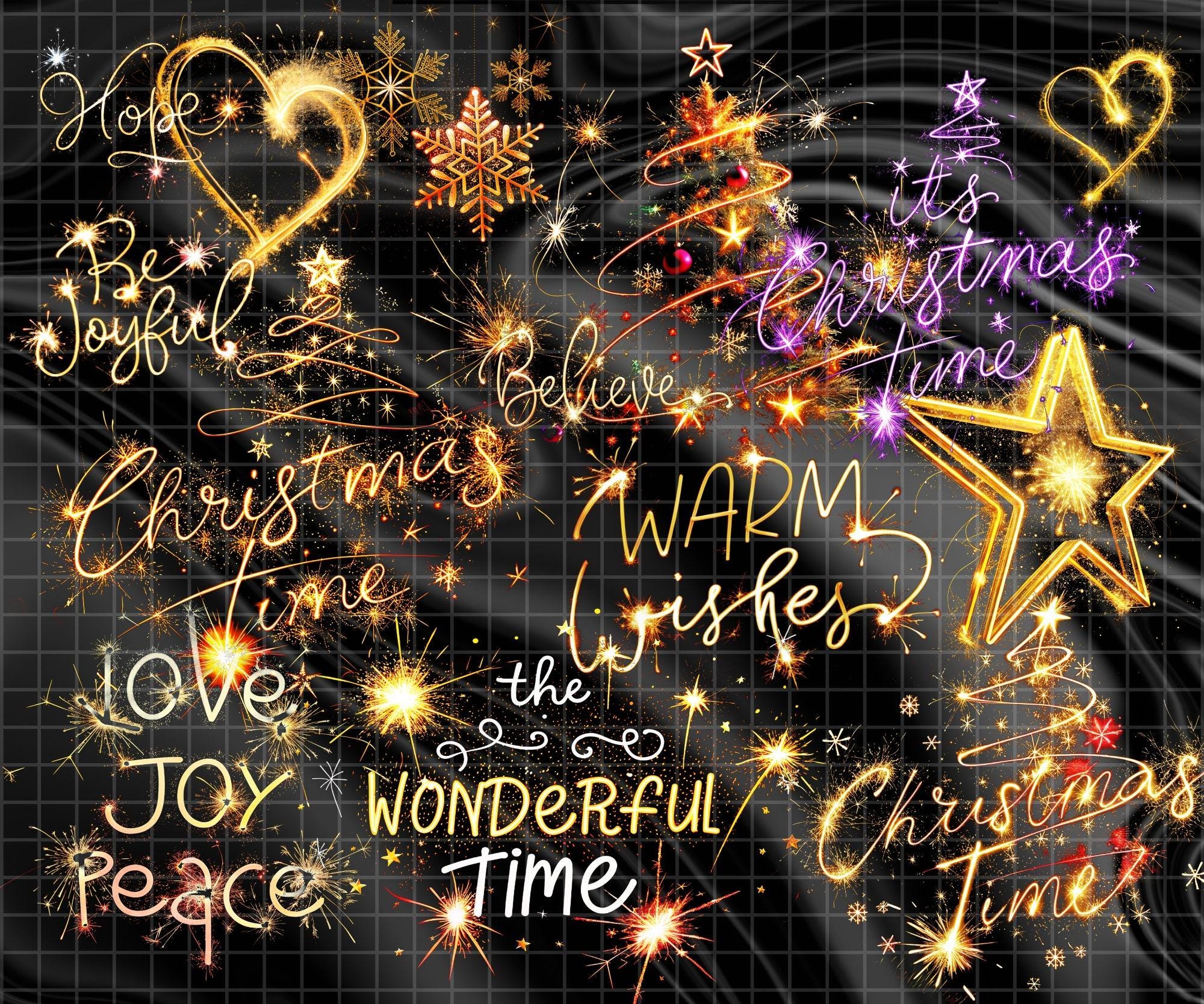 Christmas Photo Overlays for Photoshop, 50 PNG Holiday Word Art in a ...