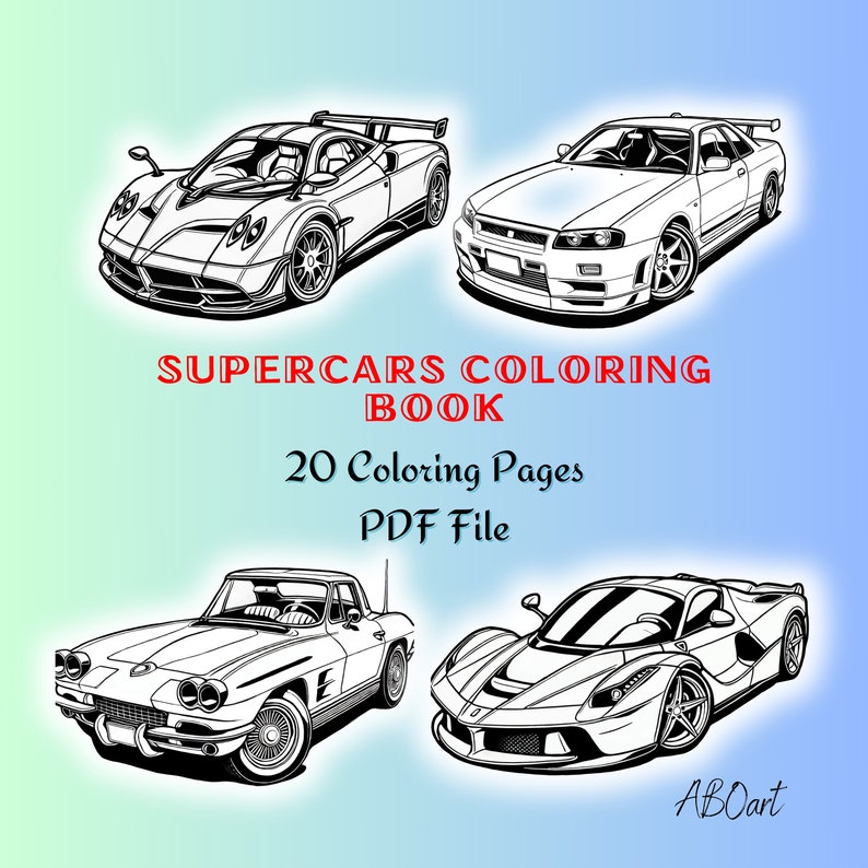 Supercar Coloring Book Digital Download Exotic Car Coloring Pages for ...