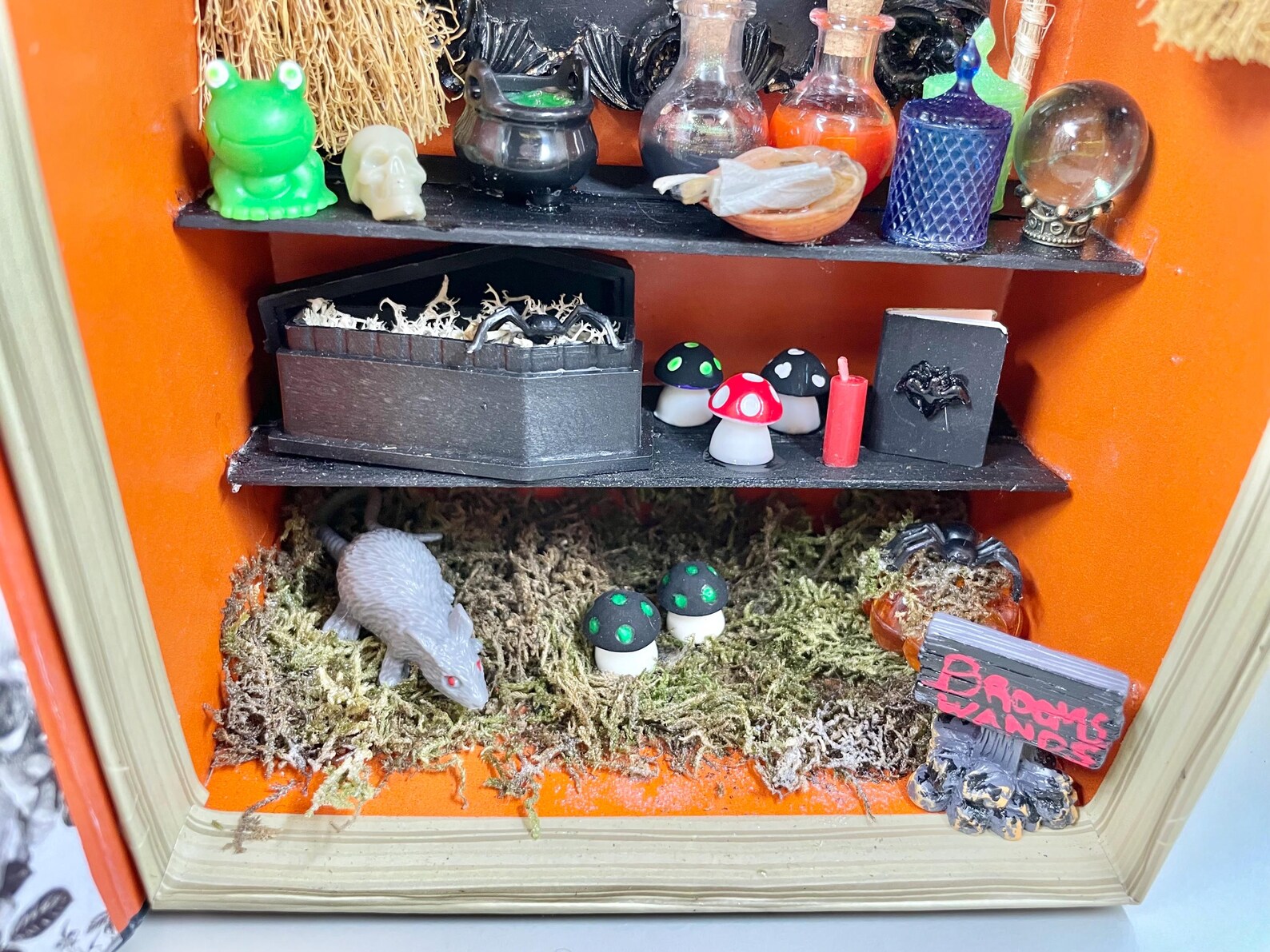 Brooms & Wands Faux Book Shadow Box With Miniature Broom Shop Inside ...