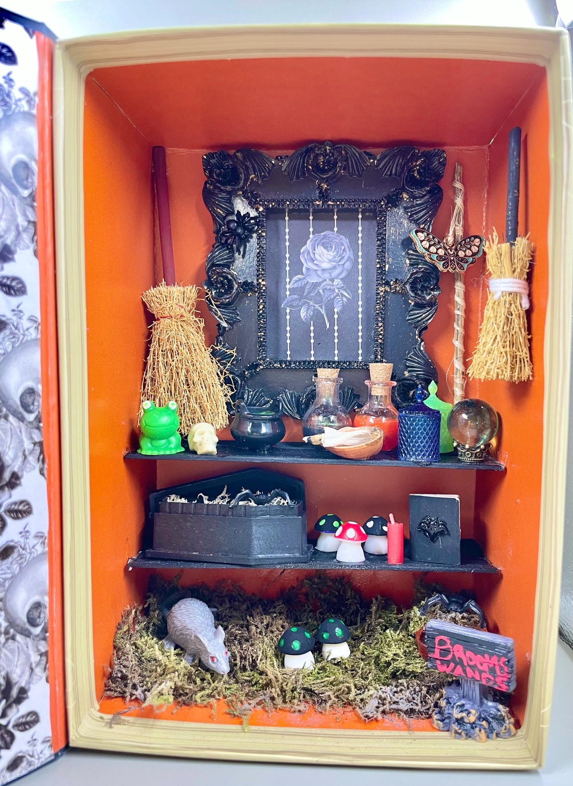 Brooms & Wands Faux Book Shadow Box With Miniature Broom Shop Inside ...
