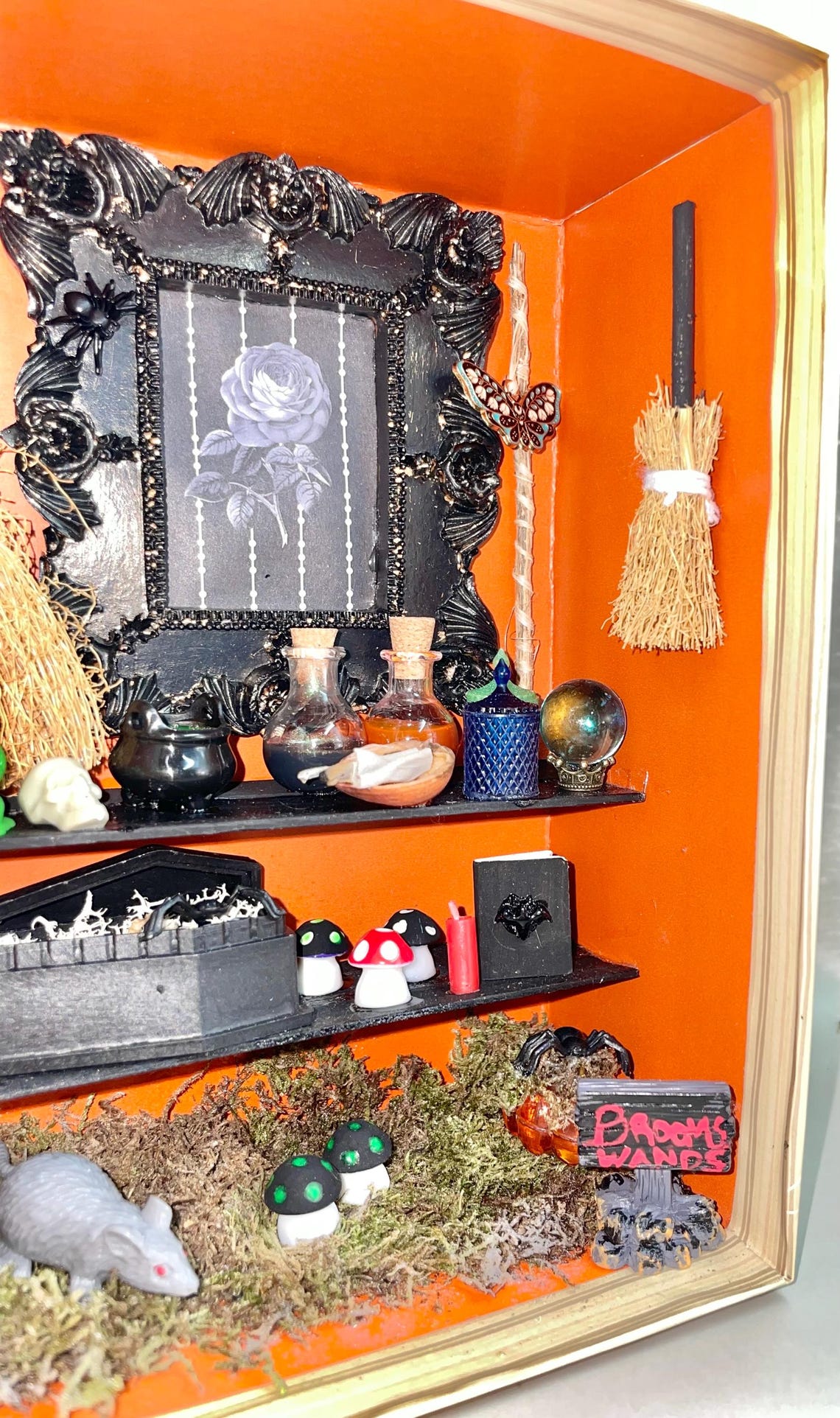 Brooms & Wands Faux Book Shadow Box With Miniature Broom Shop Inside ...