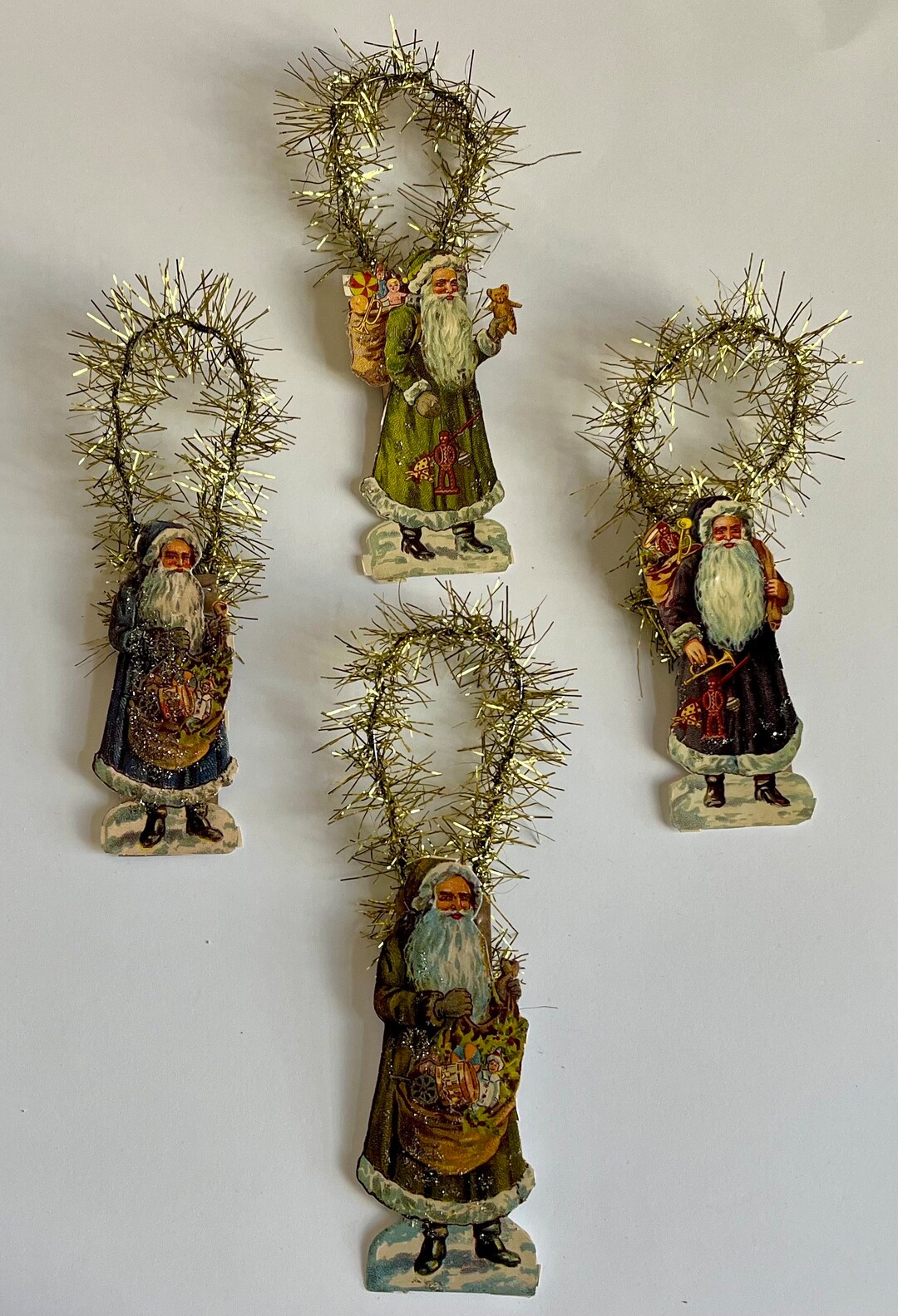 Victorian Style Scrap & Tinsel Homemade Ornaments Set of 4 Die Cut ...