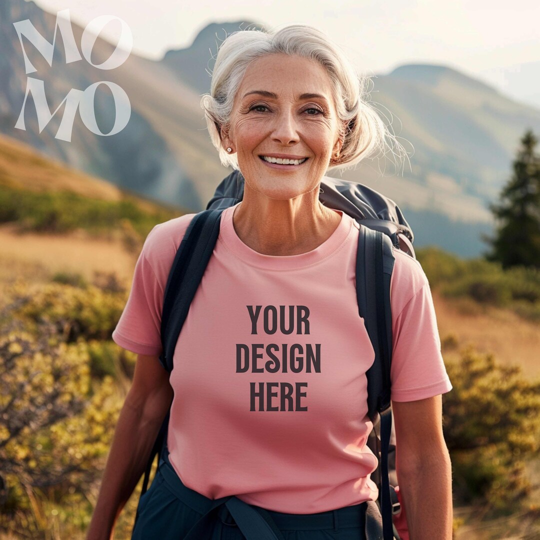 Gildan 5000 Light Pink Tshirt Mockup Active Senior Grandma Hiker ...