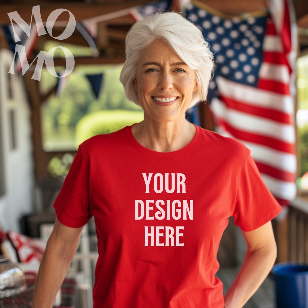 Gildan 5000 Red Tshirt Mockup Digital Senior Patriotic Older Woman ...