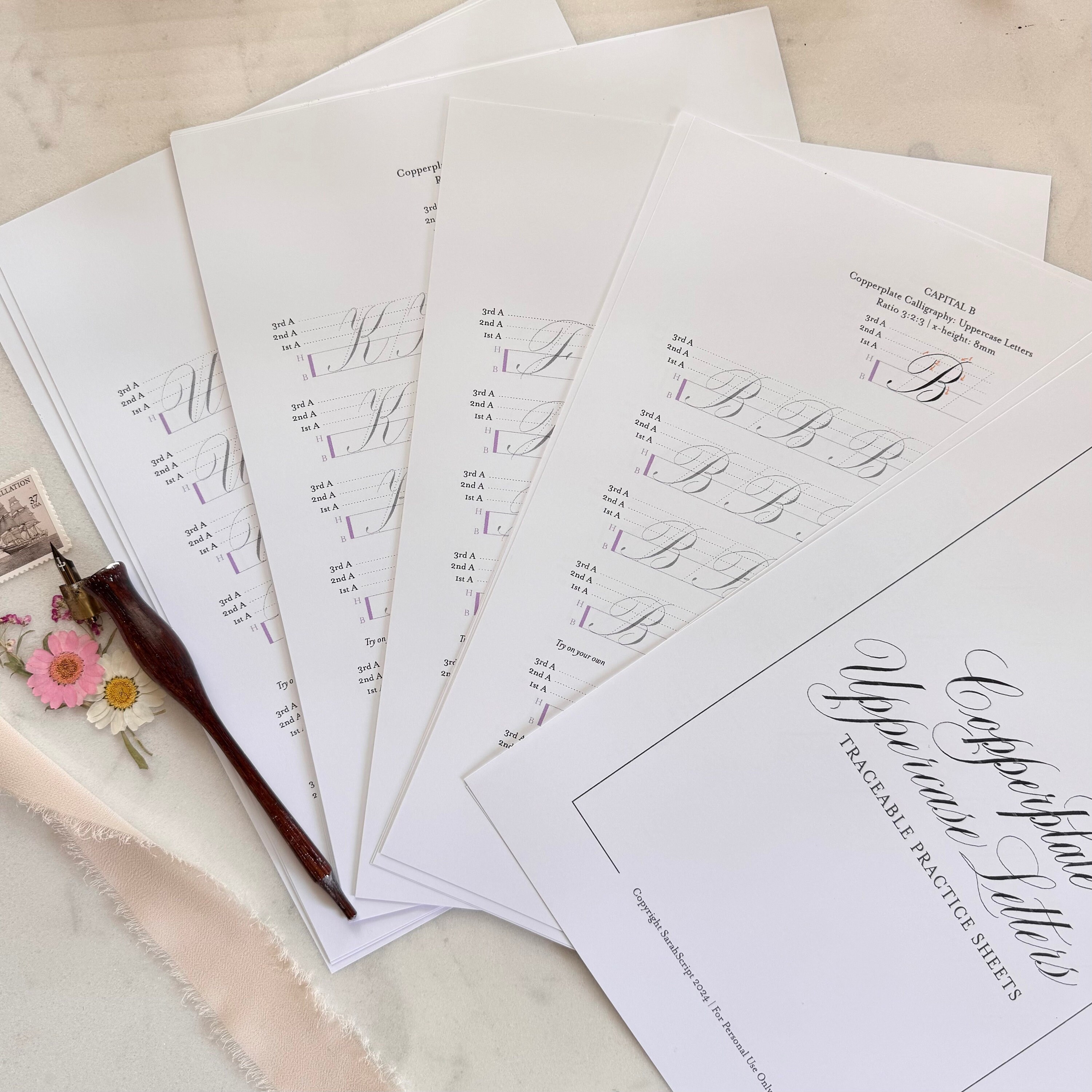 Copperplate Practice Calligraphy Worksheets, Uppercase and Lowercase ...