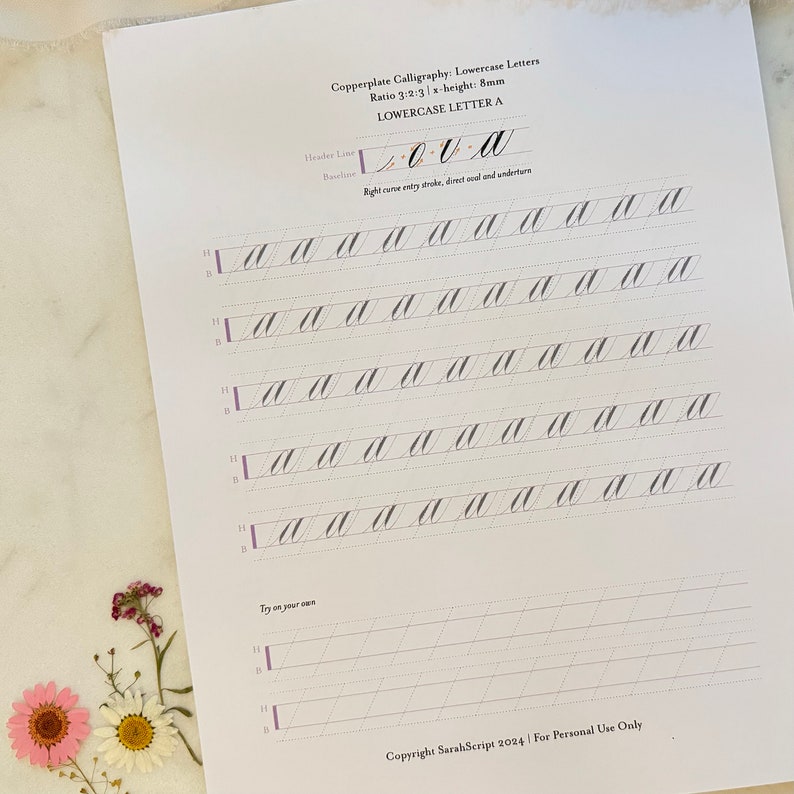 Copperplate Lowercase Letters Traceable Practice Sheets, Learn ...