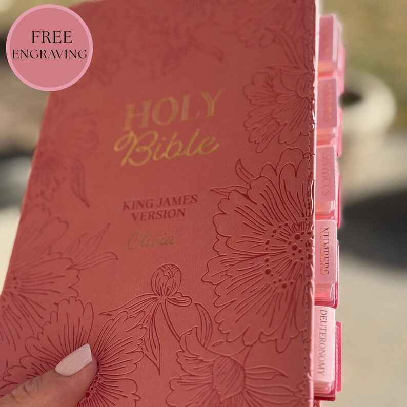 Personalized Pink Bible: Faux Leather Custom KJV Bible Tabbed King ...