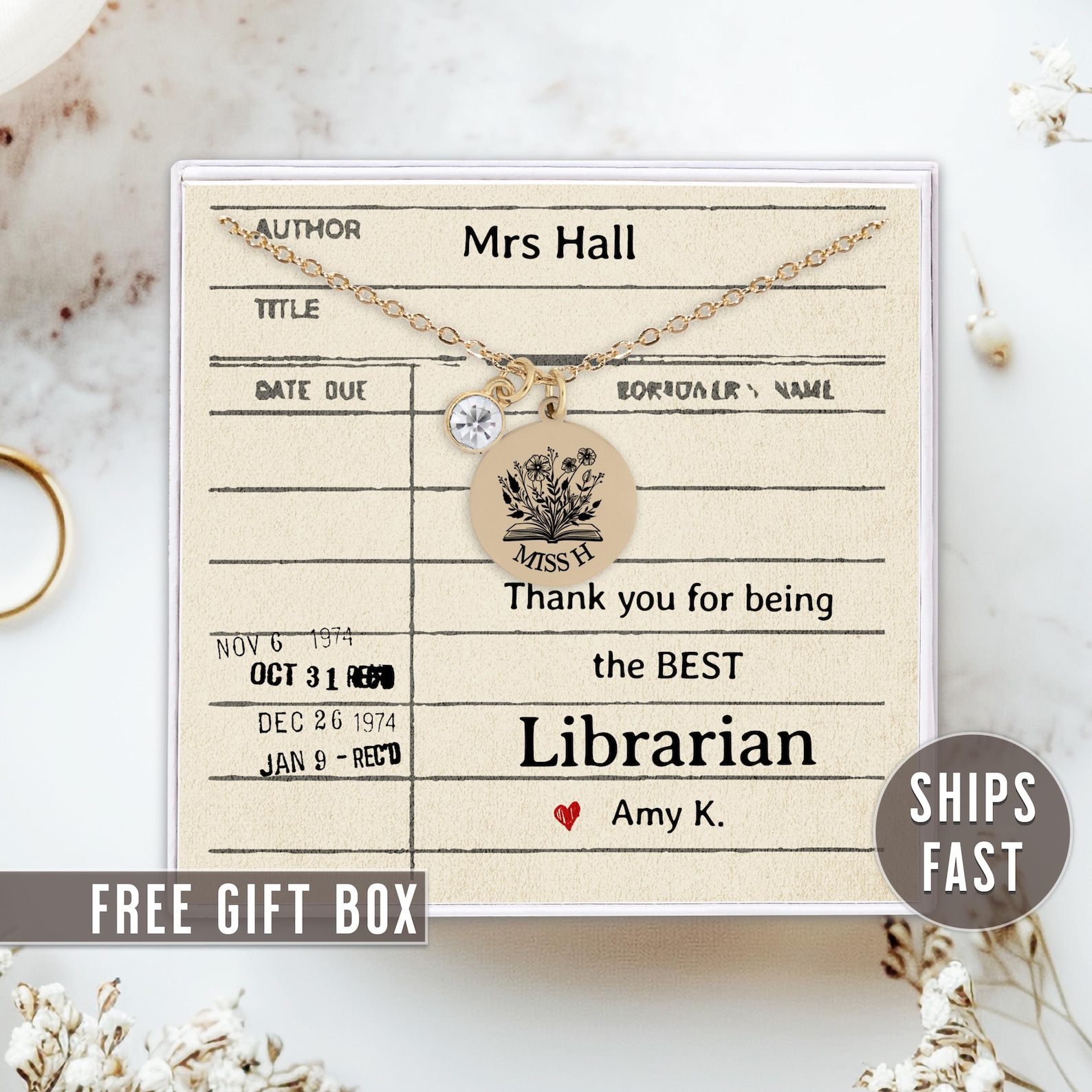 Personalized Librarian Necklace Library Teacher Gifts School Librarian ...