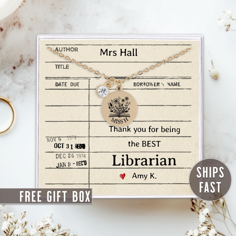 Personalized Librarian Necklace Library Teacher Gifts School Librarian ...