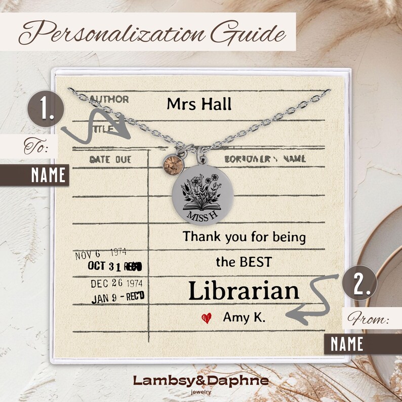 Personalized Librarian Necklace Library Teacher Gifts School Librarian ...