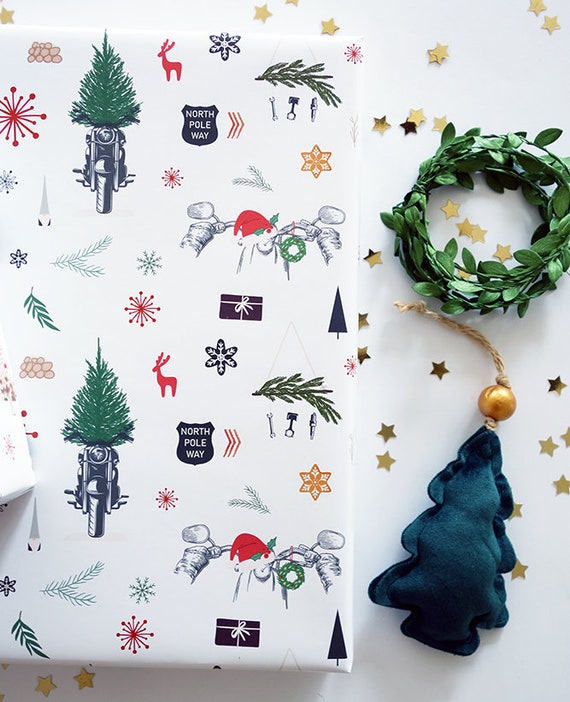 Motorcycle Christmas Wrapping Paper Motorcycle Holiday Gift Wrap Motorcycle Lover Wrapping Paper Rolls Gift Wrapping Etsy UK