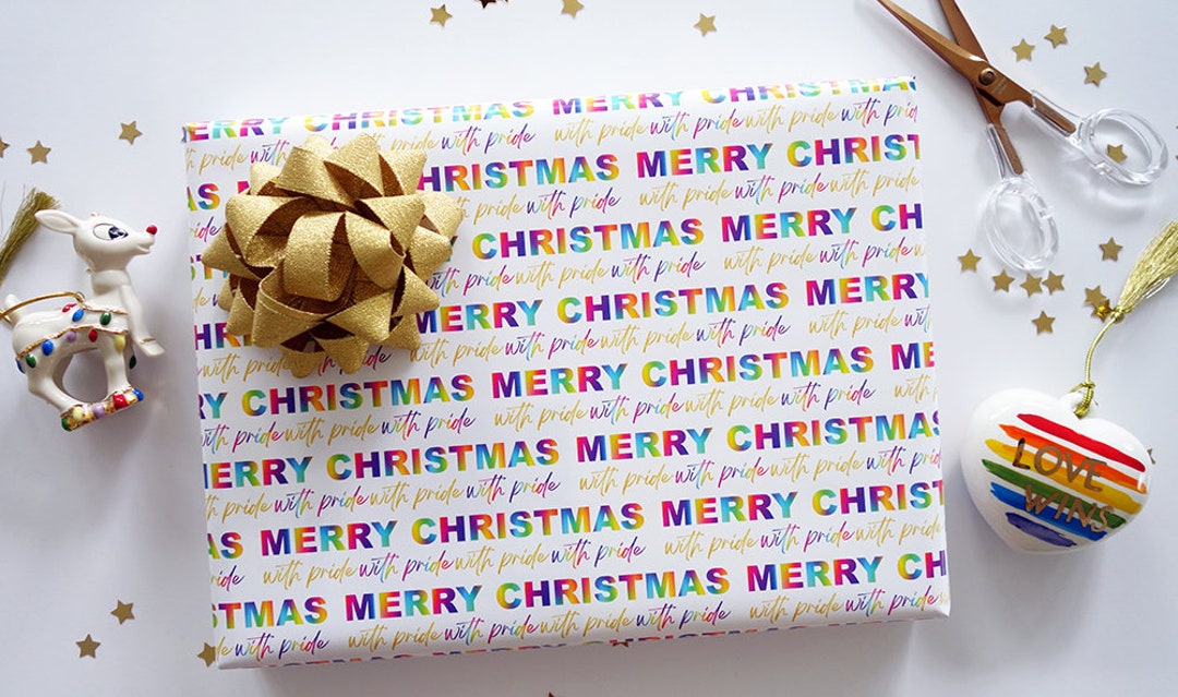 PRIDE Merry Christmas Wrapping Paper, Rainbow Merry Christmas Gift Wrap ...