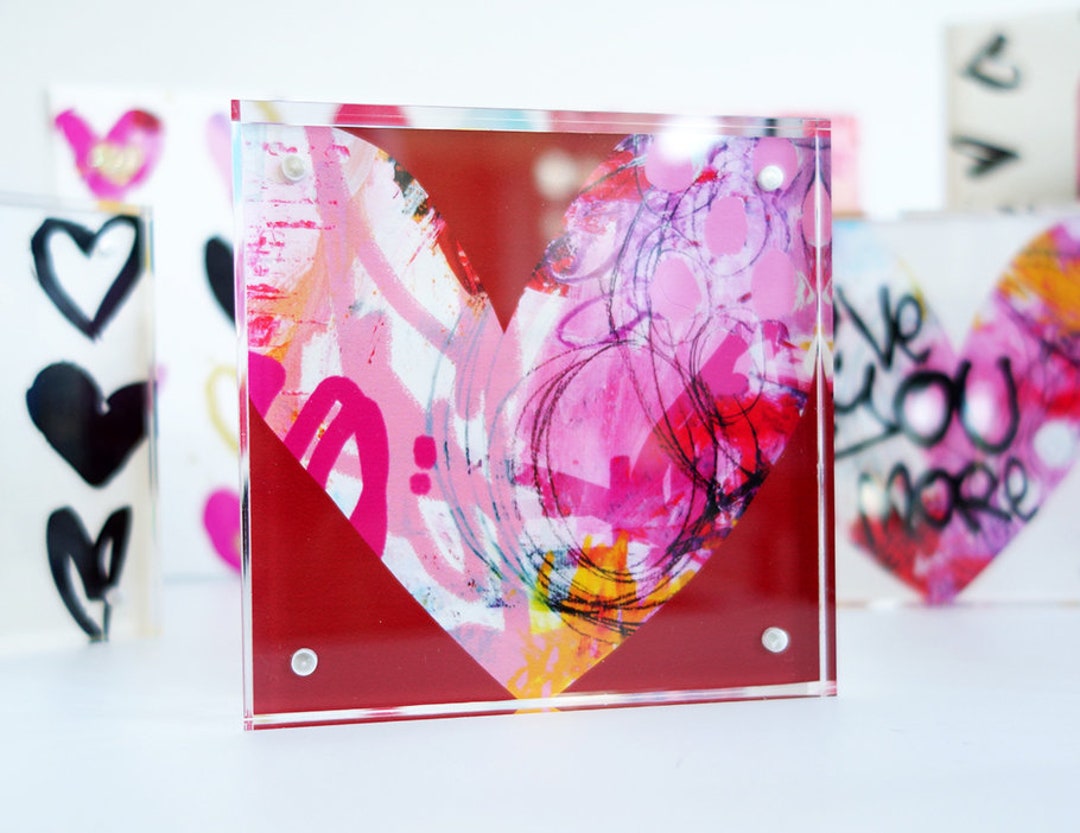 Acrylic Block Abstract Heart, 4x4, Double-sided, Valentine's Day Decor ...