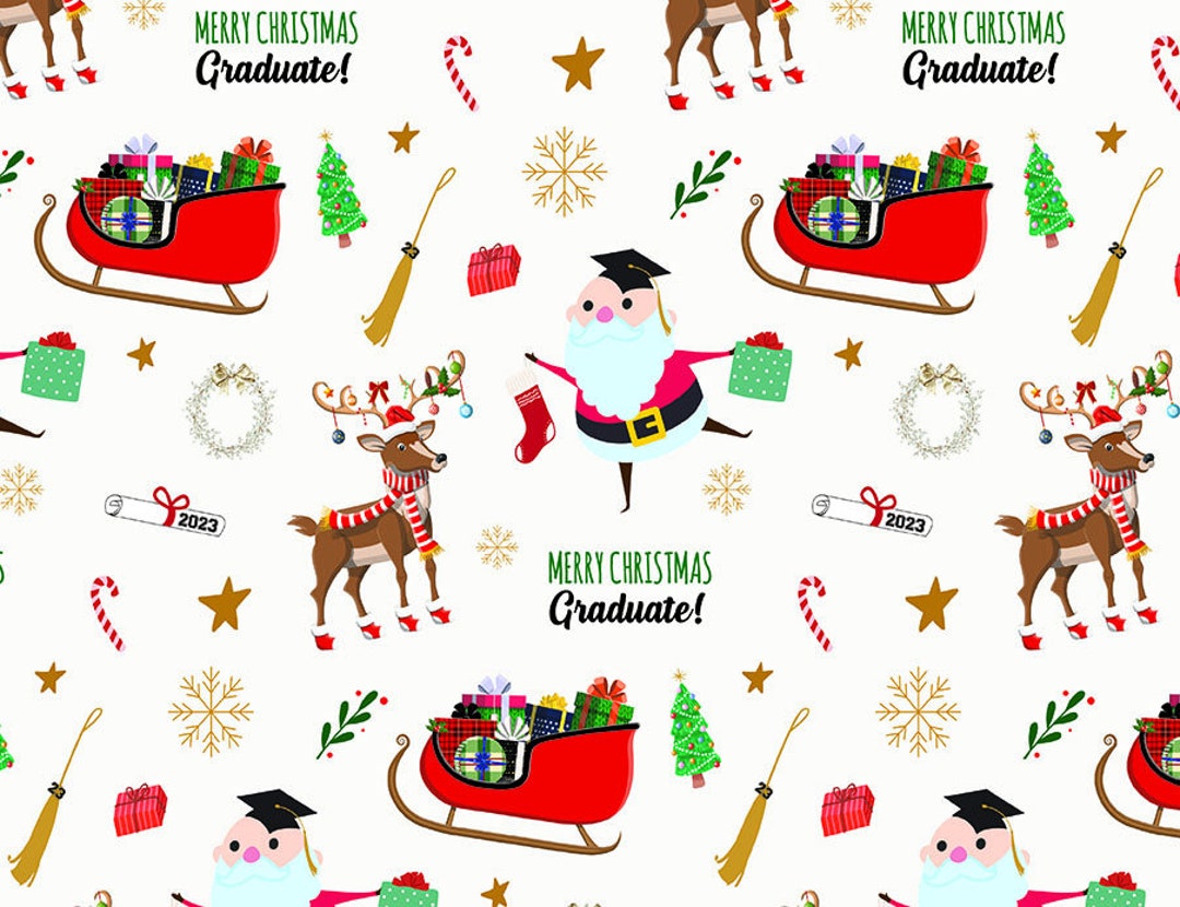 Grad 2023 Holiday Wrapping Paper, Santa Graduation Cap Gift Wrap, Grad ...