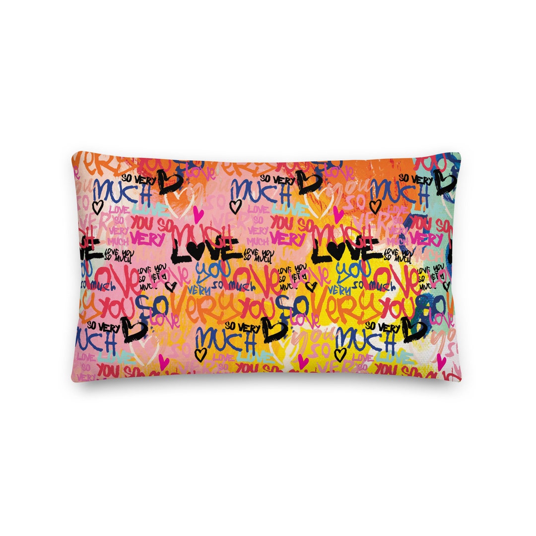 Love You More Graffiti Style Accent Pillow, Fun Decorative Pillow ...