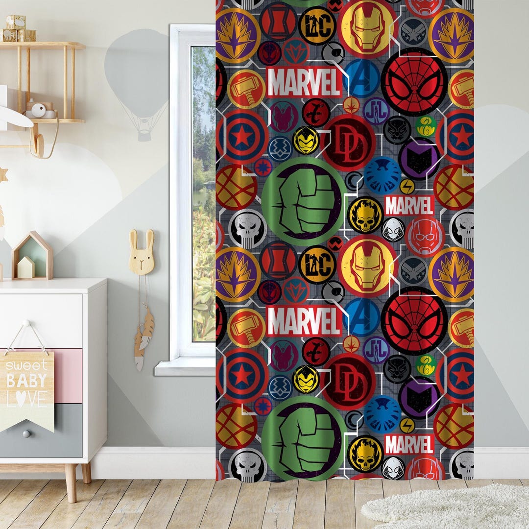 Marvel Curtain,super Hero Logos,kidsroom Curtain,super Hero Decor ...