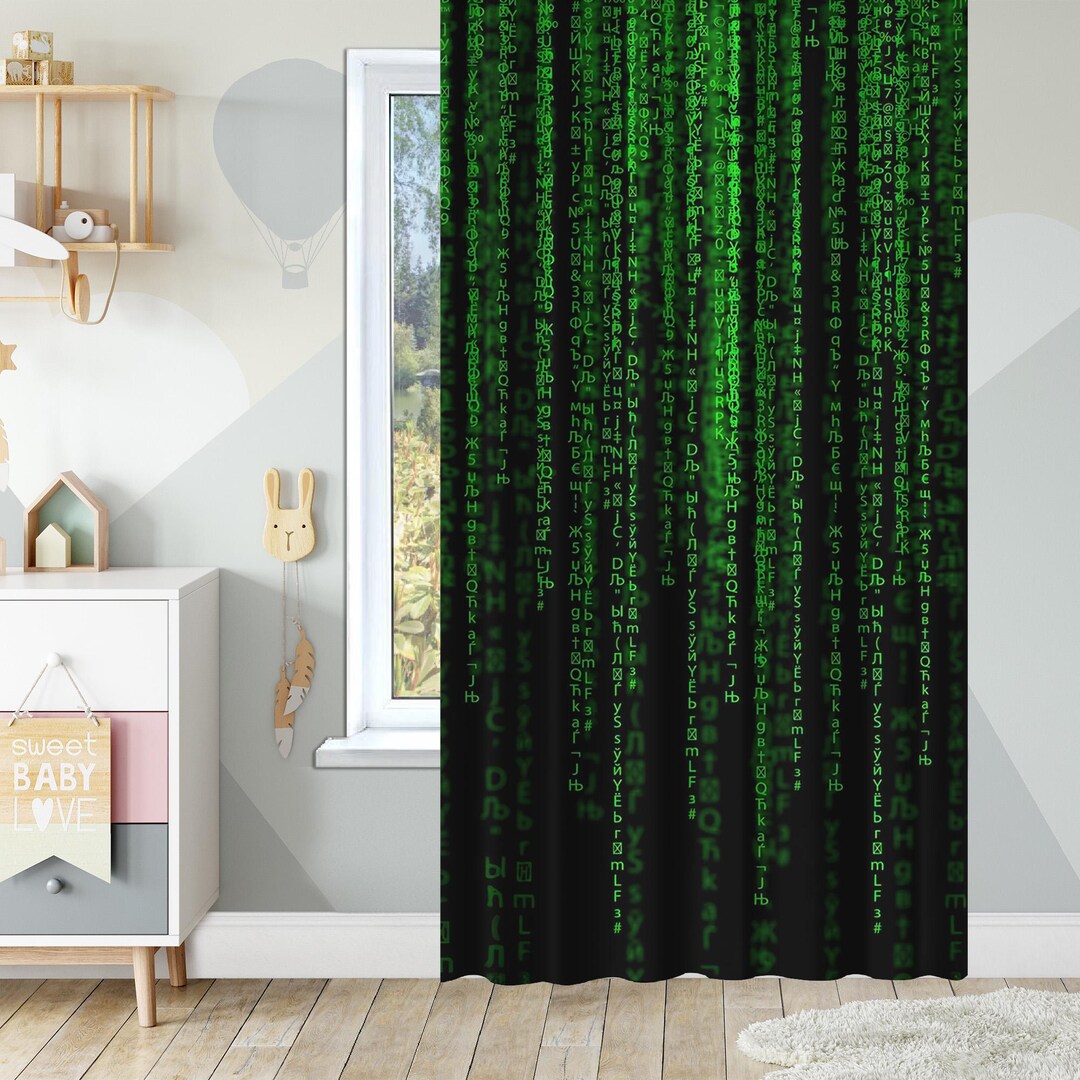 Binary Curtain,movie Curtain,matrix Decor,black Green Curtain,window ...