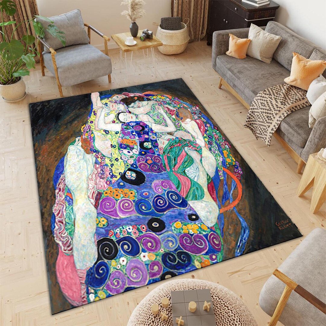 Gustav Klimt Inspired Area Rug, Kissing Painting Colorful Modern Art ...