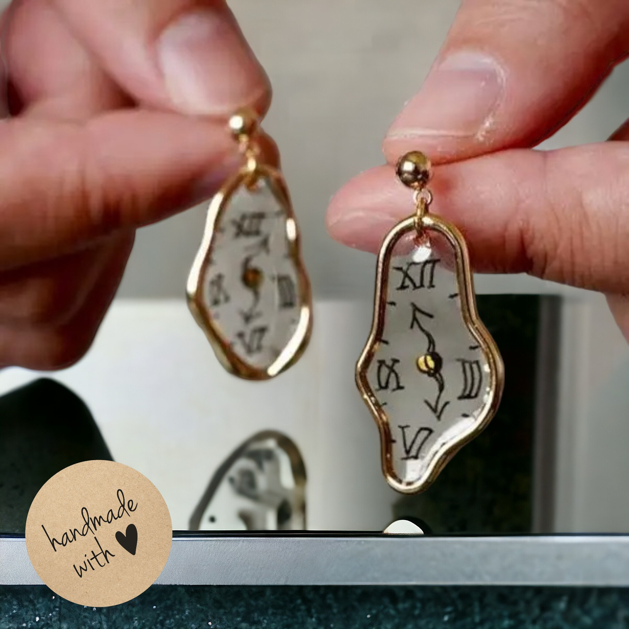Melting Dali Clock Earrings Hand-painted Salvador Dali Jewelry Resin ...