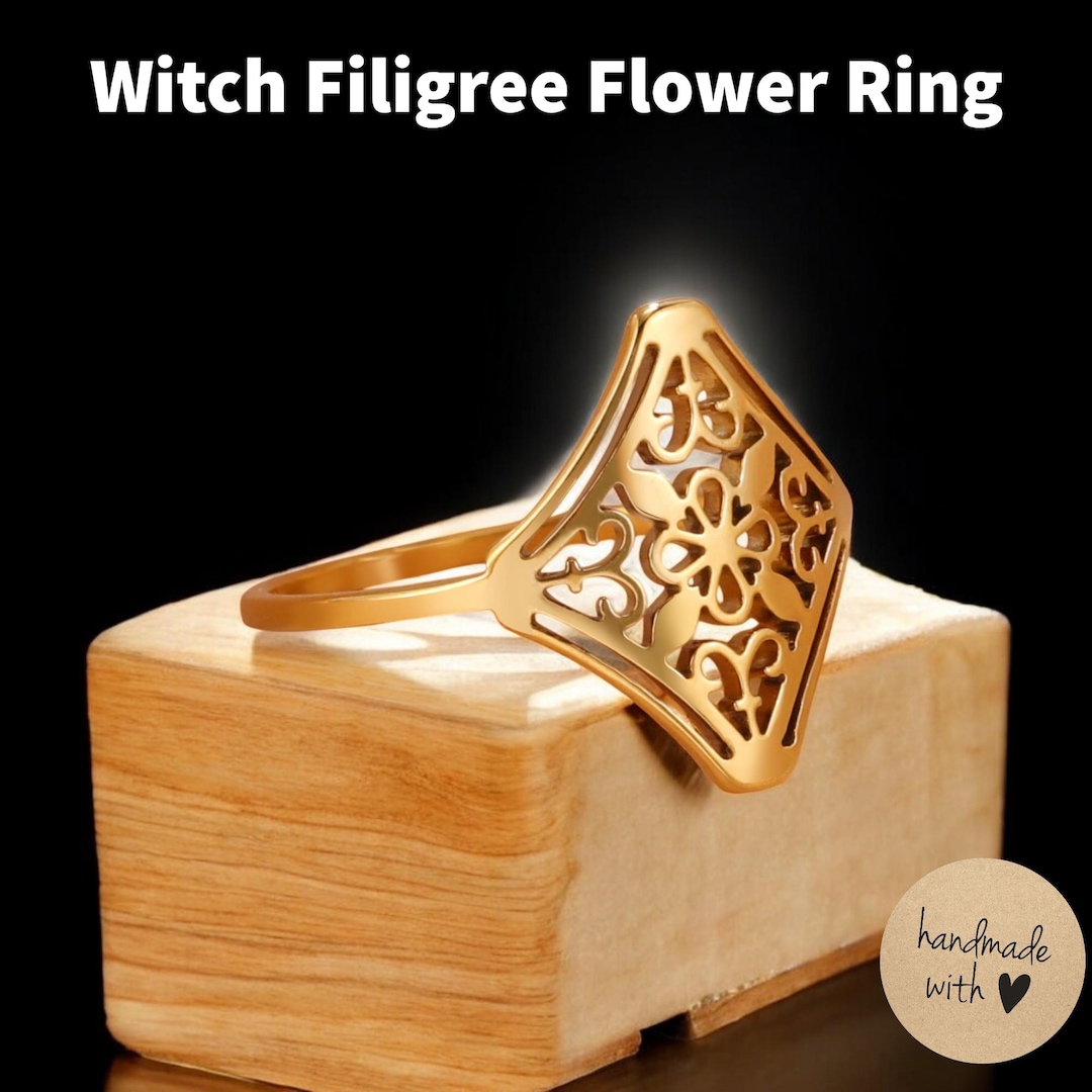Witch Filigree Flower Ring for Women Vintage Gold Witchcraft Ring ...