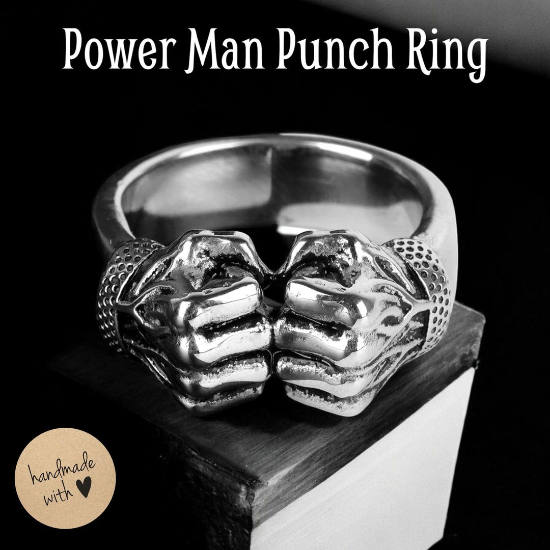Stainless Steel Angry Fist Ring | Power Man Punch Ring for Men | Biker ...