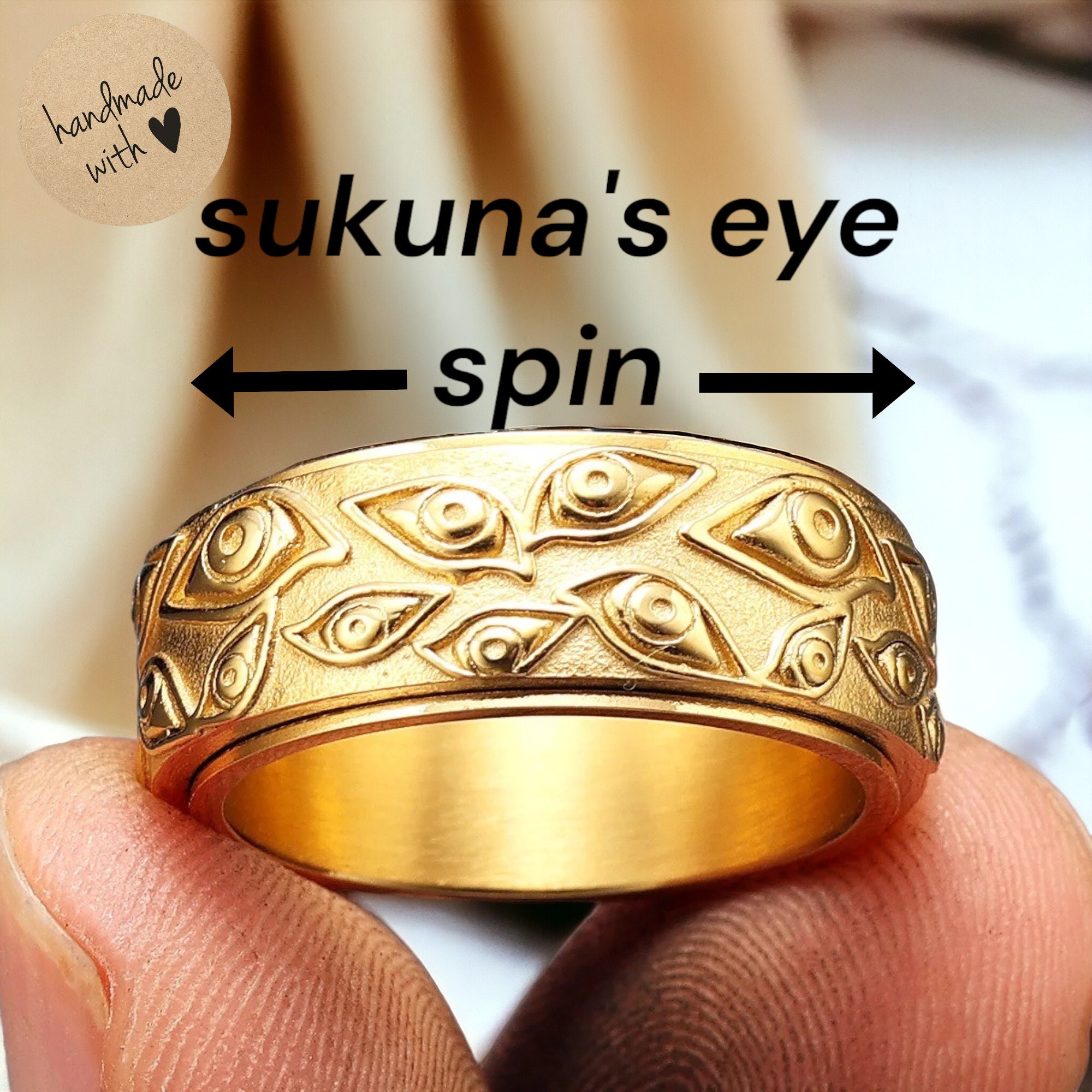 Jujutsu Kaisen Sukuna Spinner Ring Gold Fidget Anxiety Relief Ring ...