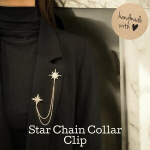 Goth Punk Star Chain Collar Clip | Rhinestone Tassel Lapel Pin | Gothic ...