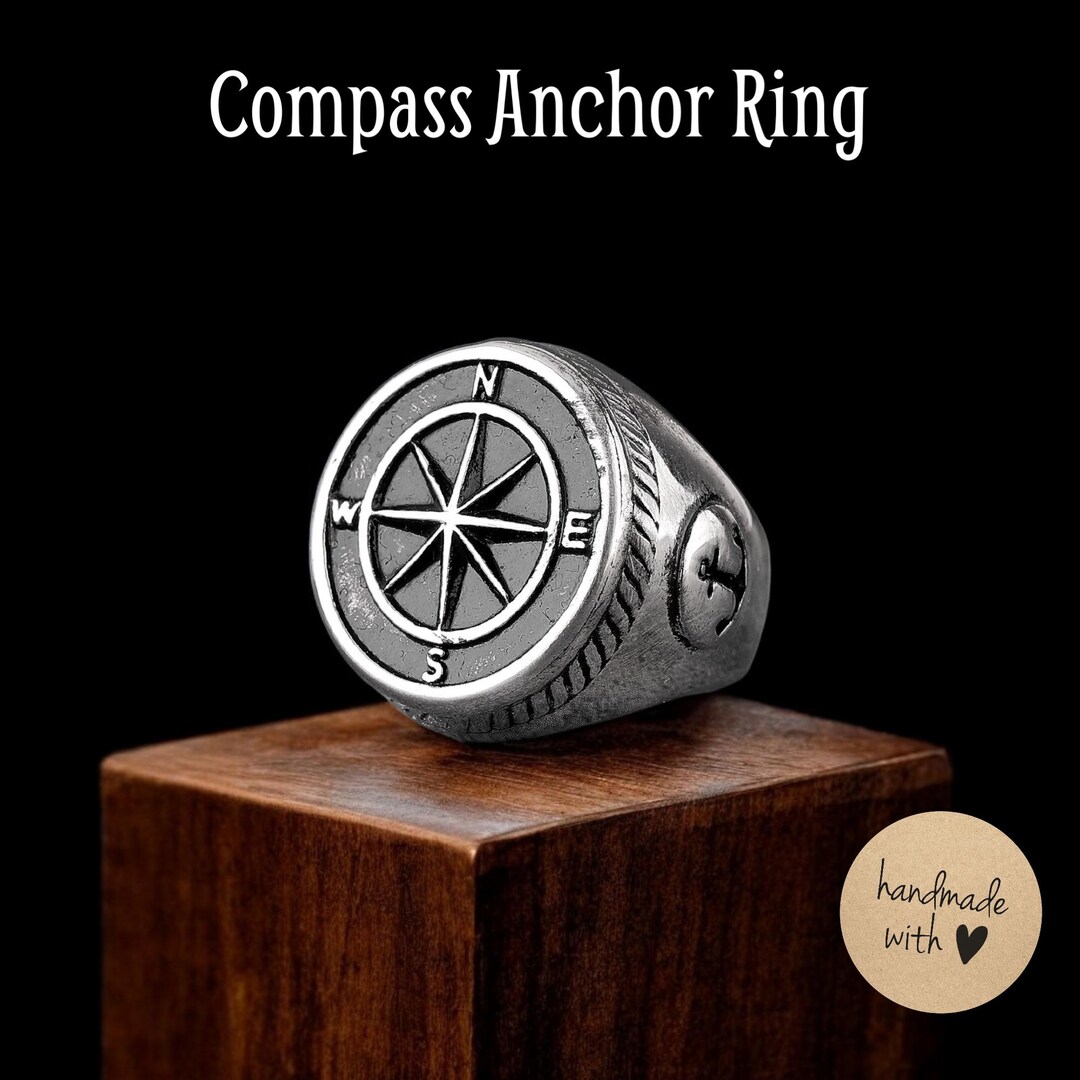 Compass Anchor Ring for Men | Stainless Steel Sailor Band | Nautical ...