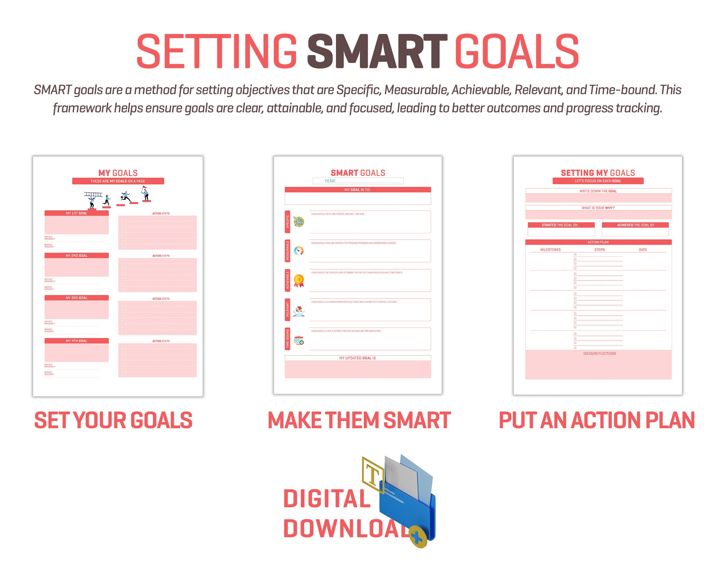 Goal Planner Bundle and Vision Board Printables, Goals Tracker, SMART ...
